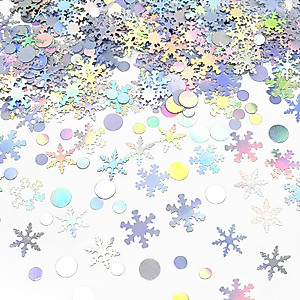 Quacc Laser Silver Snowflakes Confetti Lovely Winter Wedding Confetti Xmas Table Decorations Circles Party Confetti Sequins for Frozen Themed Birthday Party, Gender Reveal (30g, About 900pcs)