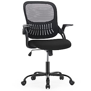 Office Chair Mid Back Desk Chair Ergonomic Mesh Computer Gaming Chair with Larger Seat, Executive Height Adjustable Swivel Task Rolling Chair with Flip-up Armrests for Women Adults