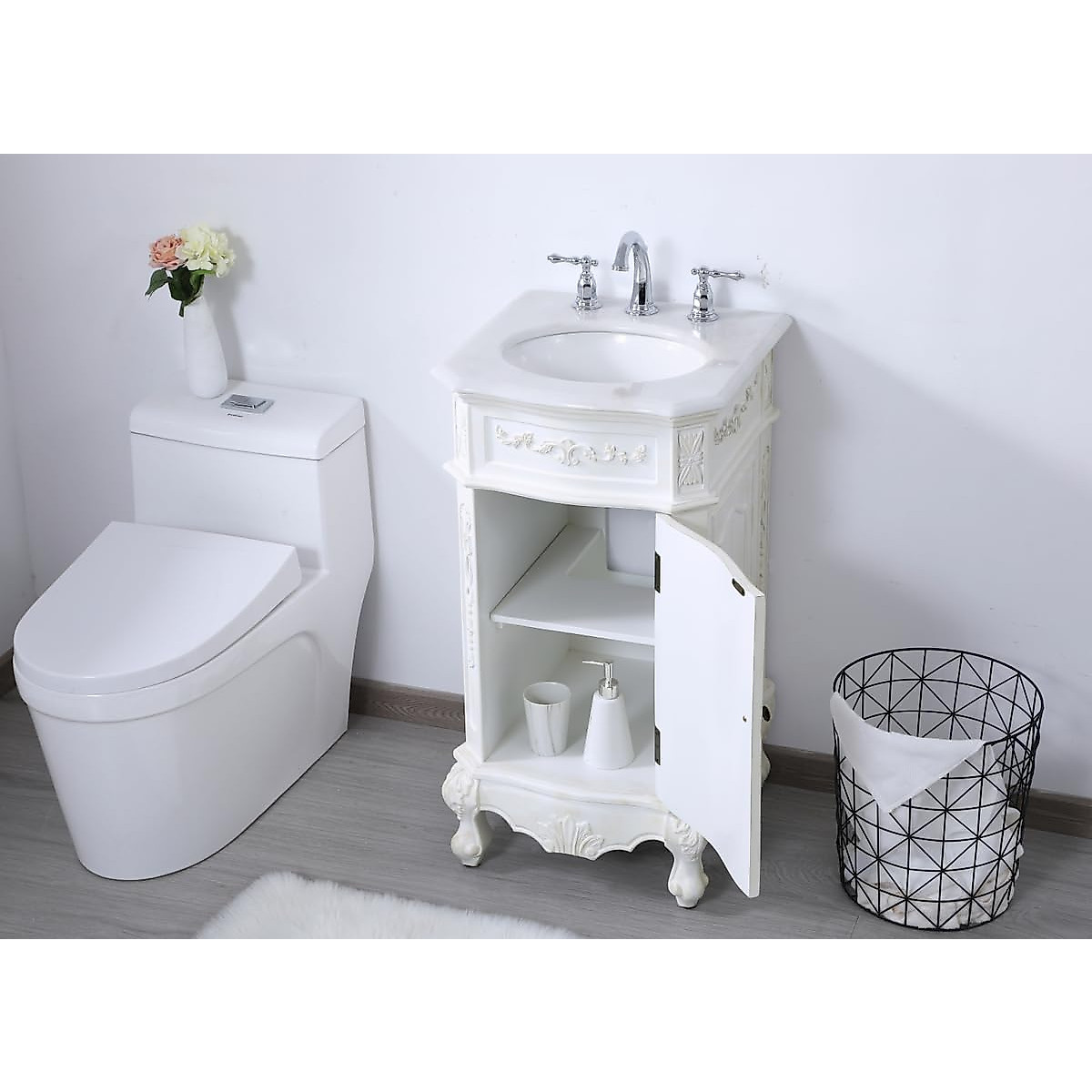 ELEGANT LIGHTING 19 inch Single Bathroom Vanity in Antique White with Ivory White Engineered Marble