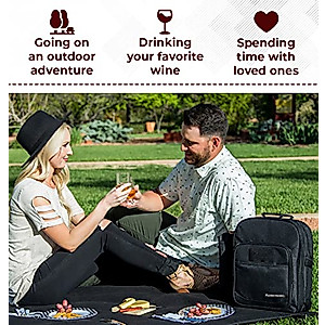 Plush Picnic – Picnic Backpack for Adventures,Insulated Picnic Backpack for 2, Great Alternative to a Bulky Picnic Basket Set, Romantic Picnic Set for 2, Picnic Basket for 2, Picnic Bag (Black)
