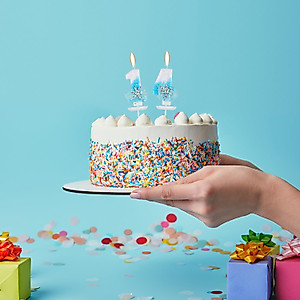 Birthday Number Candle, Shiny Ice and Snow Themed Blue and White Frozen Cake Candles Bluey Snowflake Winter Style Birthday Candles Elsa Party Birthday Celebration Decoration Supplies(Number 4)