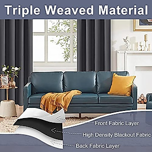 JIUZHEN Blackout Curtains for Bedroom - Thermal Insulated Room Darkening Rod Pocket Curtains for Living Room, Set of 2 Panels with Tiebacks, 42 x 63 Inch Length, Dark Grey