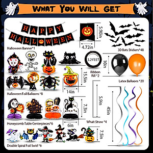 Halloween Party Favors Decorations Indoor-Halloween Party Decorations- Halloween Theme Party Toys Supplies - Halloween Party Banner Halloween Balloon, 3D Bat, Honeycomb Centerpiece