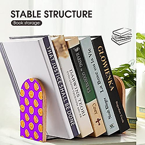 2 Pack Wood Bookends,Orange On Purple Decorative Book Ends Support for Shelves Desktop Organizer Wooden Bookshelf for Home School Office