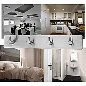 JOMIHONEY Self Adhesive Stainless Steel Hooks, Wall Mounted Heavy Duty Hanger, Key Rack Towel Hooks for Bathroom, Living Room, Kitchen (4 Hooks)