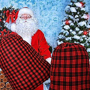 2 Pieces Christmas Sack Buffalo Plaid Drawstring Storage Bags Exlarge 39.37 x 25.9 Inch Xmas Storing Sacks Bags for Party Favors Supplies (Black and Red Plaid)