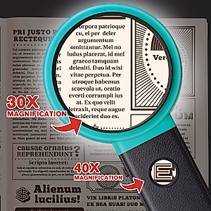 Dicfeos 30X 40X Magnifying Glass with Light and Stand, Non-Rechargeable, Folding Design 32 LED Illuminated Magnifying Glass for Close Work, Powered by Battery or USB(Green)