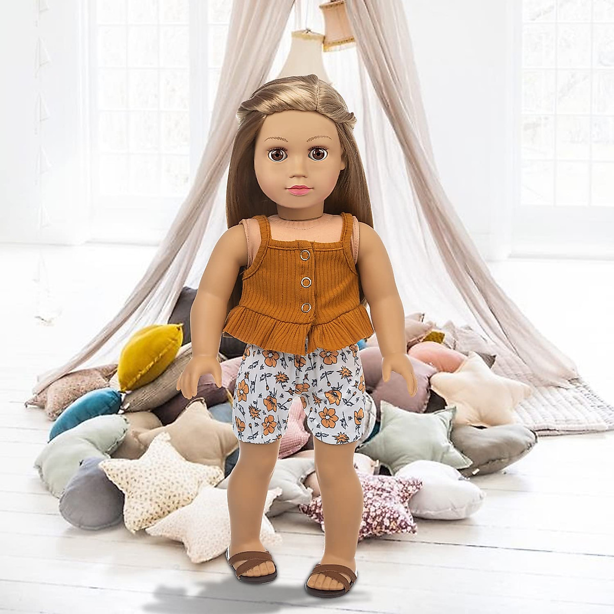 XFEYUE 22 Pcs American 18 inch Doll Clothes Gifts and Accessories, Fit 18 inch Doll - Including 10 Sets of Various Styles Doll Clothes, Hair Clips and Sunglasses Handbags