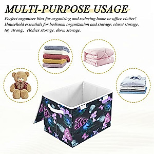 Butterfly Feather Storage Basket 16.5x12.6x11.8 In Collapsible Fabric Storage Cubes Organizer Large Storage Bin with Lids and Handles for Shelves Bedroom Closet Office