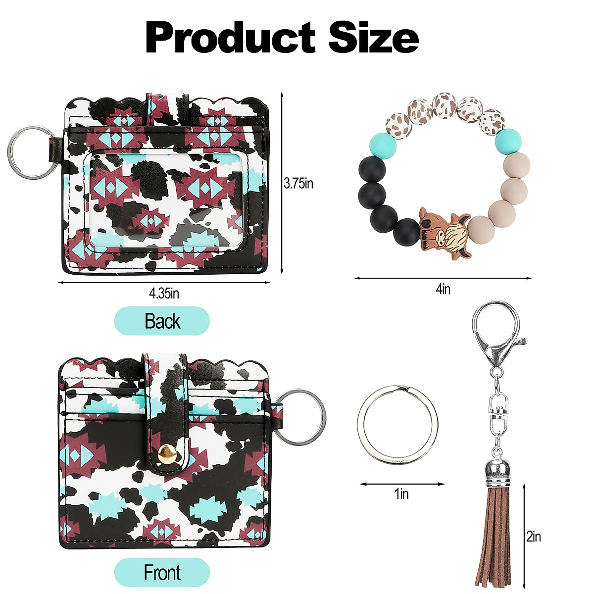 WAFOIRO Highland Cow Keychain with Wallet - Silicone Wristlet Bracelet Western Aztec Card Holder for Women