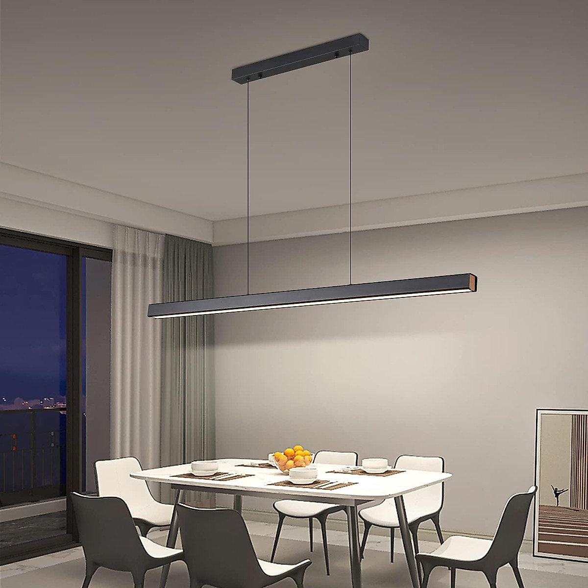Mikeru Dimmable 3000k-6000k Linear Pendant, 39 Inch Modern LED Pendant Light with Remote Control, Adjustable Cable Suitable for Office Dining Room Kitchen Island, Billiard Room (39inch)