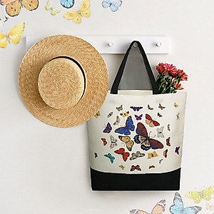 Butterfly Cute Canvas Tote Bag for Women Funny Aesthetic Tote Bag Canvas Makeup Bags with Zipper Butterfly Beach Tote Bag Reusable Cosmetic Grocery Bags for Girls Teacher Bride Shopping