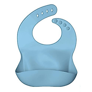 Baby Feeding Set Silicone Bib Wooden Spoon & Suction Bowl Newborn & Toddler No Mess Self Feeding Easy Clean Utensils Washable Safe Girls/Boys Shower & Baby Registry by Smile My Baby… (Dusty Blue)