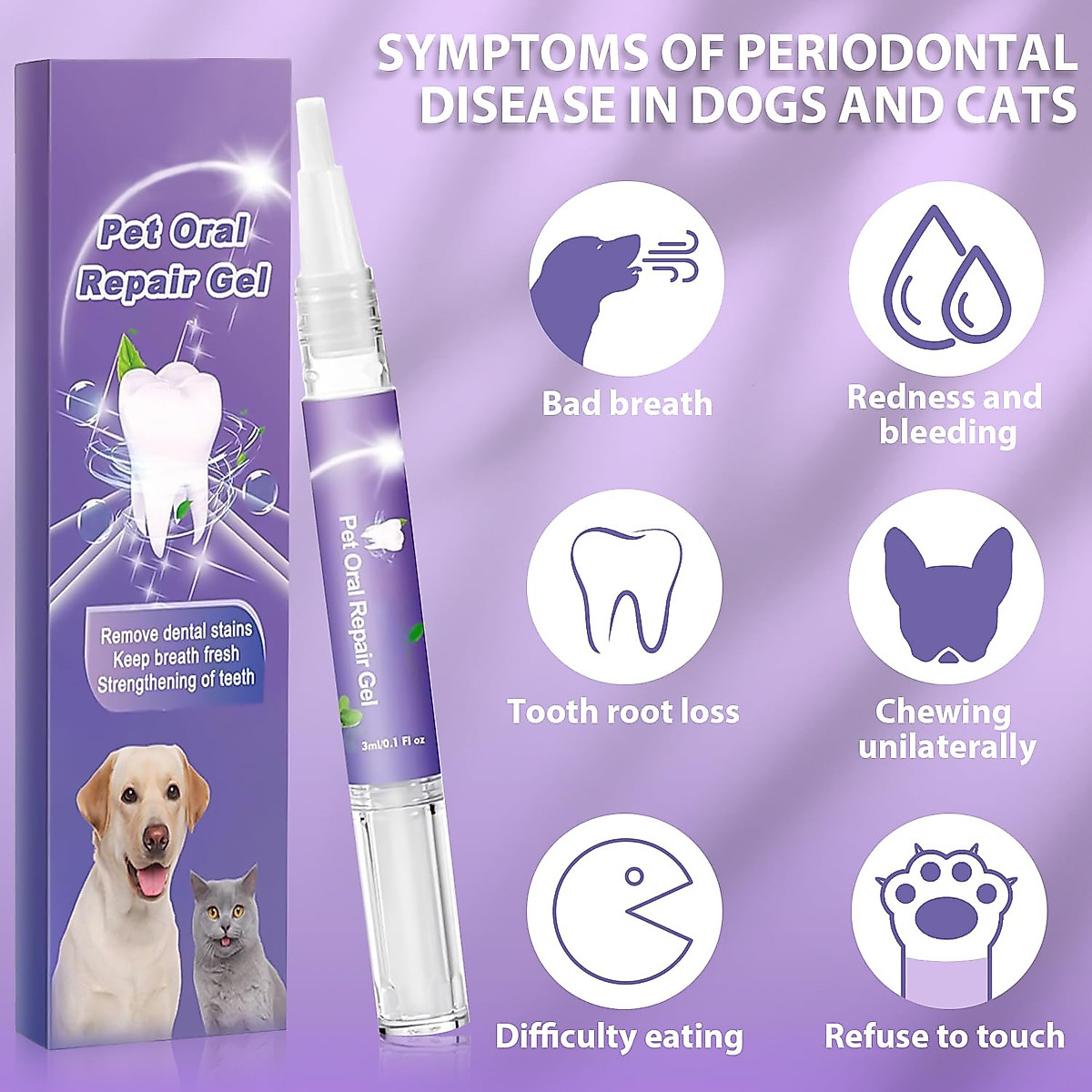 Pet Oral Repair Gel,Pet Oral Restoration White Gel,Pet Breath Freshener Gel No Brushing Oral Care Cleaner，Easy Teeth Cleaning Gel for Dogs & Cats,3ML (3box,6pcs)