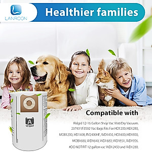 LANROON 12 Pack Replacement 23743 VF3502 Vacuum Bags Compatible with Ridgid 12-16 Gallon Vacuum WD1950 WD1956 WD1850 WD1851 RV2400HF WD1450 WD1680 WD1270