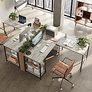 Bestier L Shaped Desk with Shelves 95.2 Inch Reversible Corner Computer Desk or 2 Person Long Table for Home Office Large Gaming Writing Storage Workstation P2 Board with 3 Cable Holes, Grey Oak