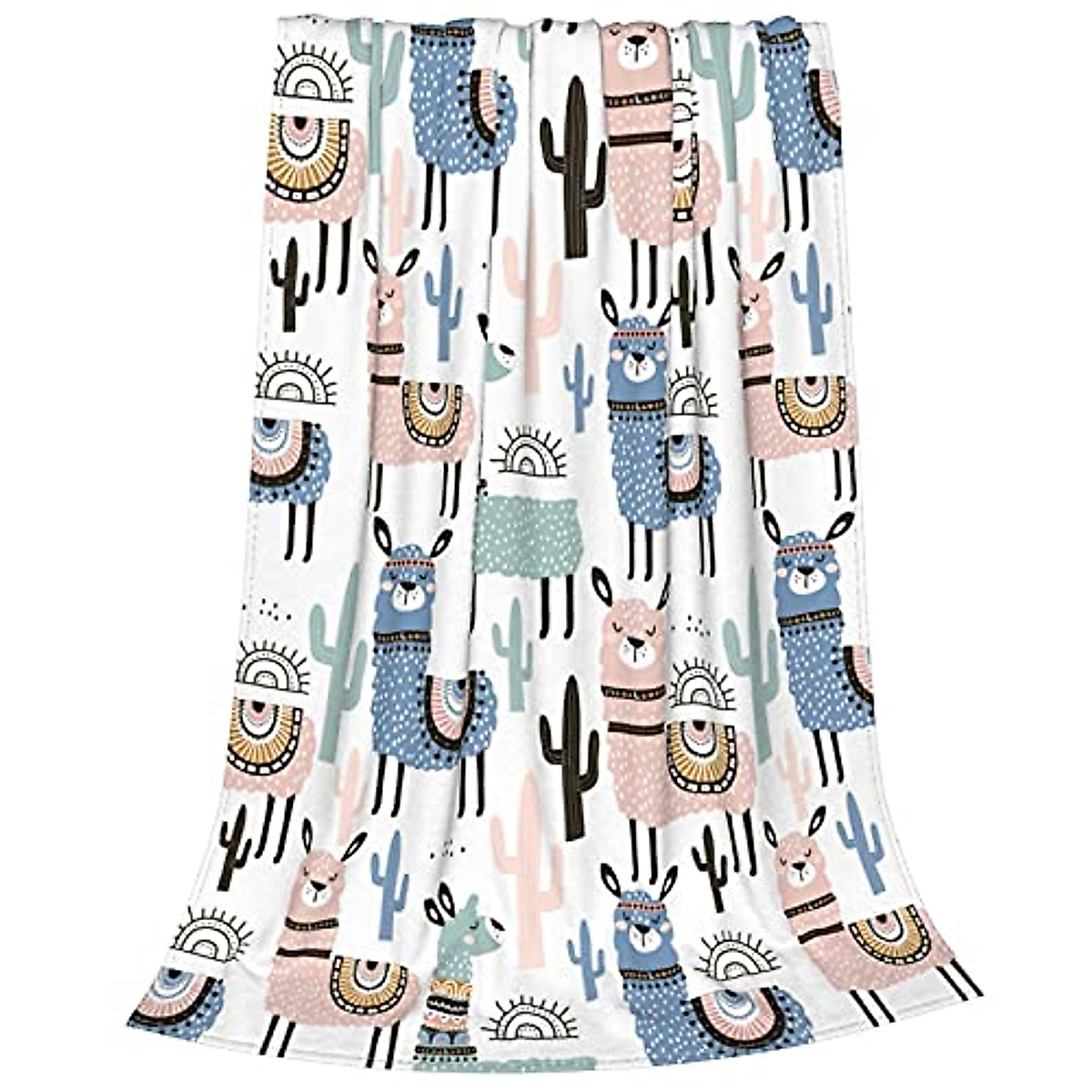Llama and Cactuses Throw Blanket Warm Ultra-Soft Micro Fleece Blanket for Bed Couch Living Room Decoration