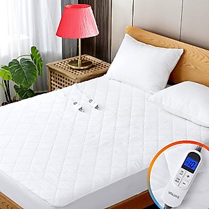 VALUXE Full Size Heated Mattress Pad, Quilted Zone Heating, Electric Bed Warmer, Luxury Comfort, White, Plush Velvet, Water Repellent, Deep Pocket, Adult, Cotton or Polyester, 54 x 75 x 14.5 inches