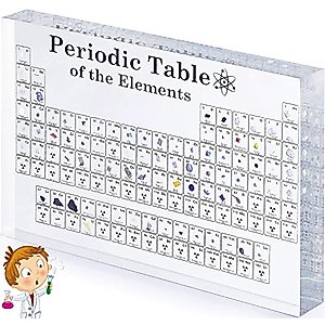 Periodic Table with Real Elements Inside, 6.7" Suitable Size for Reading and Holding, Clear Acrylic Periodic Table with Elements Samples