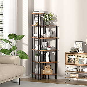 Homedawn Corner Shelf, Corner Bookcase, Industrial 5-Tier Corner Shelf Stand Display Rack,Wall Corner Bookshelf,Tall Shelf Plant Stand for Small Spaces, Living Room, Home Office (Rustic Brown)