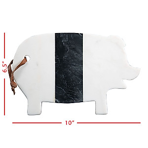 Foreside Home & Garden White Marble Pig Shaped Kitchen Serving Cutting Board, 10 x 6.5 x 0.5, Multi