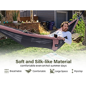 Kootek Camping Hammock Single Portable Hammocks Camping Accessories for Outdoor, Indoor, Backpacking, Travel, Beach, Backyard, Patio, Hiking, Charcoal Rose