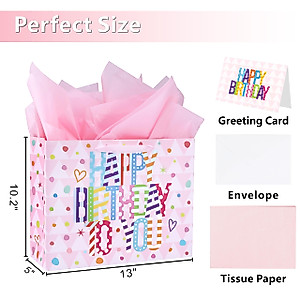 Bobobag 13" Large Gift Bag with Tissue Paper and Greeting Card ，Happy Birthday gift bags for Girls