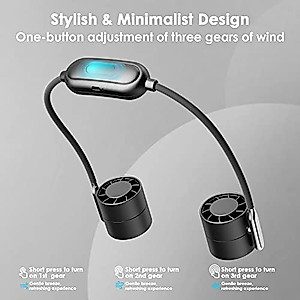 Cosyzone Portable Neck Fan, Hands Free Rechargeable Neck Fan Long-lasting, 360°Cooling Hanging One-touch Fan, Personal Fan 3 Speeds Adjustable for Outdoor Sport Traveling Camping - Black