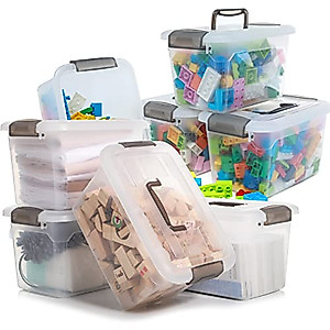 Citylife 4 Pcs 5.3 QT & 4 Pcs 8.5 QT Storage Bins with Lids Clear Plastic Bins with Grey Handle Stackable Storage Containers for Organizing