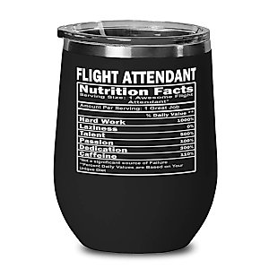 ODDITEES Funny Flight Attendant Wine Glass Flight Attendant Nutrition Facts 12oz Stainless Steel Black