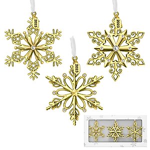 West style 2023 Golden Christmas Tree Ornaments Set 3 Pieces –Metallic Snowflake Hanging Home Deco Hanging Pendant Holiday Keepsake Gift (3 Pcs Set, Golden)