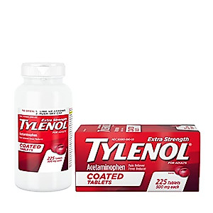 Tylenol Extra Strength Coated Tablets, Acetaminophen Adult Pain Relief & Fever Reducer, 225 ct
