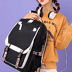 通用 BTS Backpack, Kpop Casual Backpack Black Laptop Backpack, Suitable For Students 11.8 in * 8.26 in * 17.3 in
