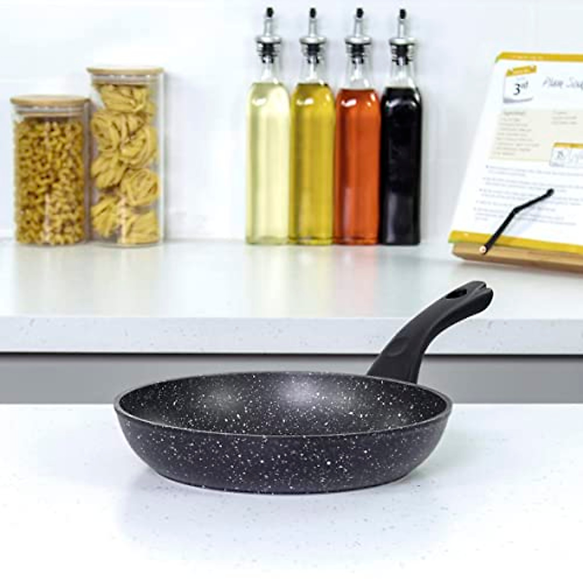 Blackmoor Frying Pans / 8", 9.5", 11" Sizes/Stylish Black Or Gray Marble Finish/Non-Stick & Anti-Scratch/Cool Touch Handle/Suitable for Induction, Electric and Gas Hobs (9.5", Black)