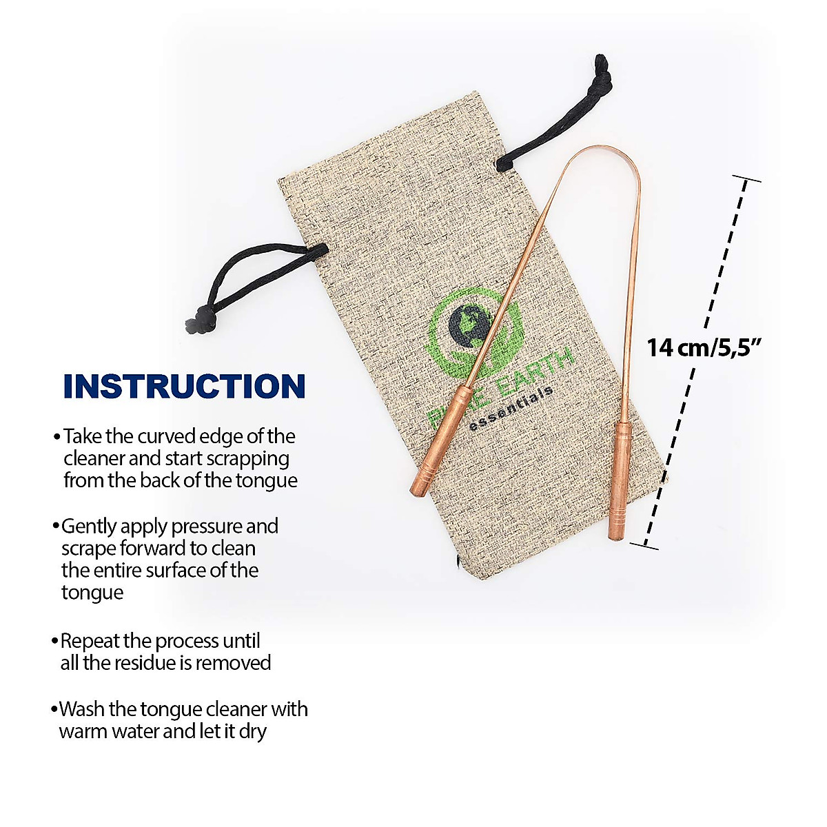 100% Pure Copper Tongue Scraper for Adults - Heavy-Duty, Rust-Proof, Long-Lasting Oral Care - Travel Tongue Scraper Ayurvedic with Case - PURE EARTH essentials (1 Piece/Pack)