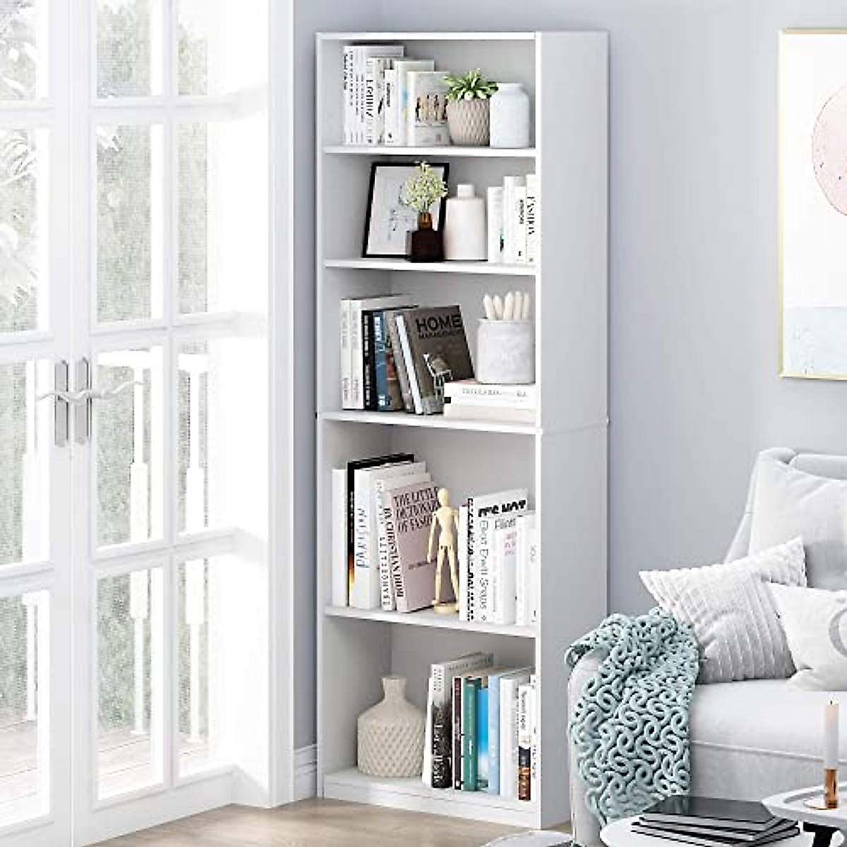 FURINNO JAYA Simply Home 5-Shelf Bookcase, 5-Tier, White