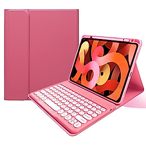 kaitesi Keyboard Case Mouse for iPad 10th Generation 2022 Keyboard Case Cute Round Keys Detachable Bluetooth Keyboard Slim Smart Cover,Dark Pink