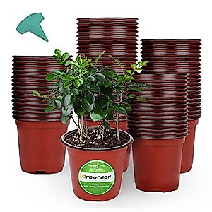 GROWNEER 120 Packs 4 Inches Plastic Plant Nursery Pots with 15 Pcs Plant Labels, Seed Starting Pot Flower Plant Container for Succulents, Seedlings, Cuttings, Transplanting
