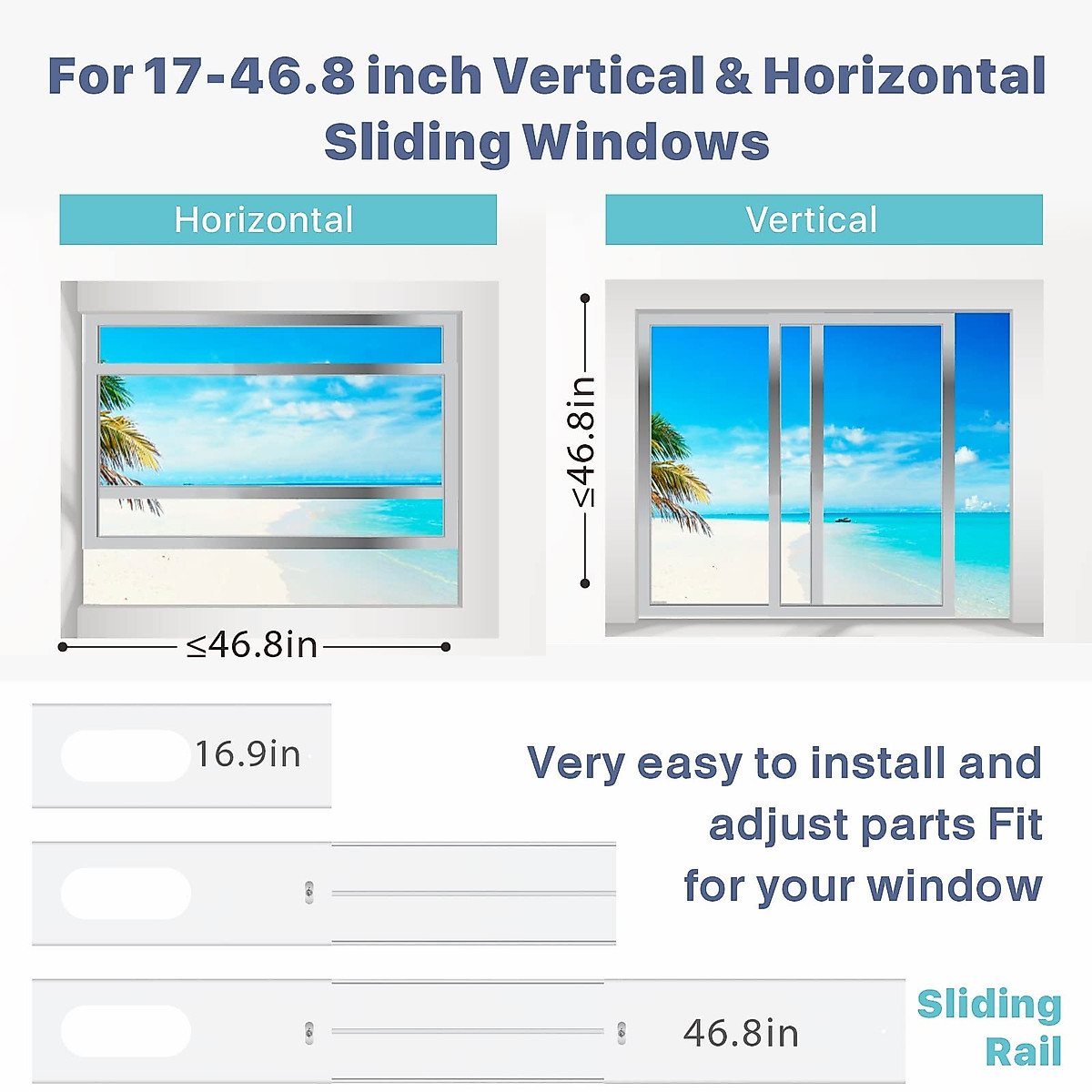 Portable AC Window Seal Kit with 5.1" Coupler, Lafinynp Adjustable Air Conditioner Window Vent Kit for AC Unit, Sliding AC Plates Kits for 17-47" Vertical/Horizontal Window and 5.1" Hose(3Pc)