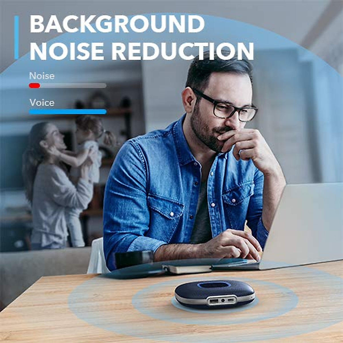 Anker PowerConf Bluetooth Speakerphone with 6 Microphones, Enhanced Voice Pickup, 24 Hour Call Time, Bluetooth 5, USB C Connection, Compatible with Leading Platforms (Renewed) (Blue)