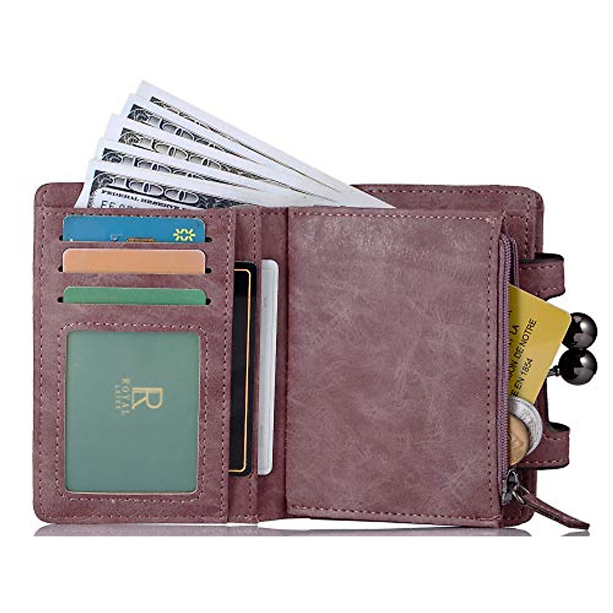 Fanaztee Women's Small Leather Fashion Compact Bifold Purse Wallet with Stylish Kiss Lock Coin Pouch