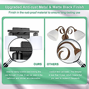 Dekang Bathroom Light Fixtures Over Mirror, Anti-Rust Matte Black Vanity Lights 15 Mid Century Modern 2-Light Wall Sconces, Milky White Glass Shades, E26 Standard Socket, Bulbs Not Included