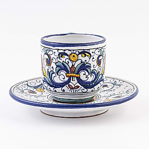 Fima thatsArte.com - Italian Ceramic Espresso Cup & Saucer Ricco Deruta Blu - Hand Painted Cup, Made in Italy Ceramics, Handmade Coffee Cups, Italian Ceramics Deruta, Italian Pottery