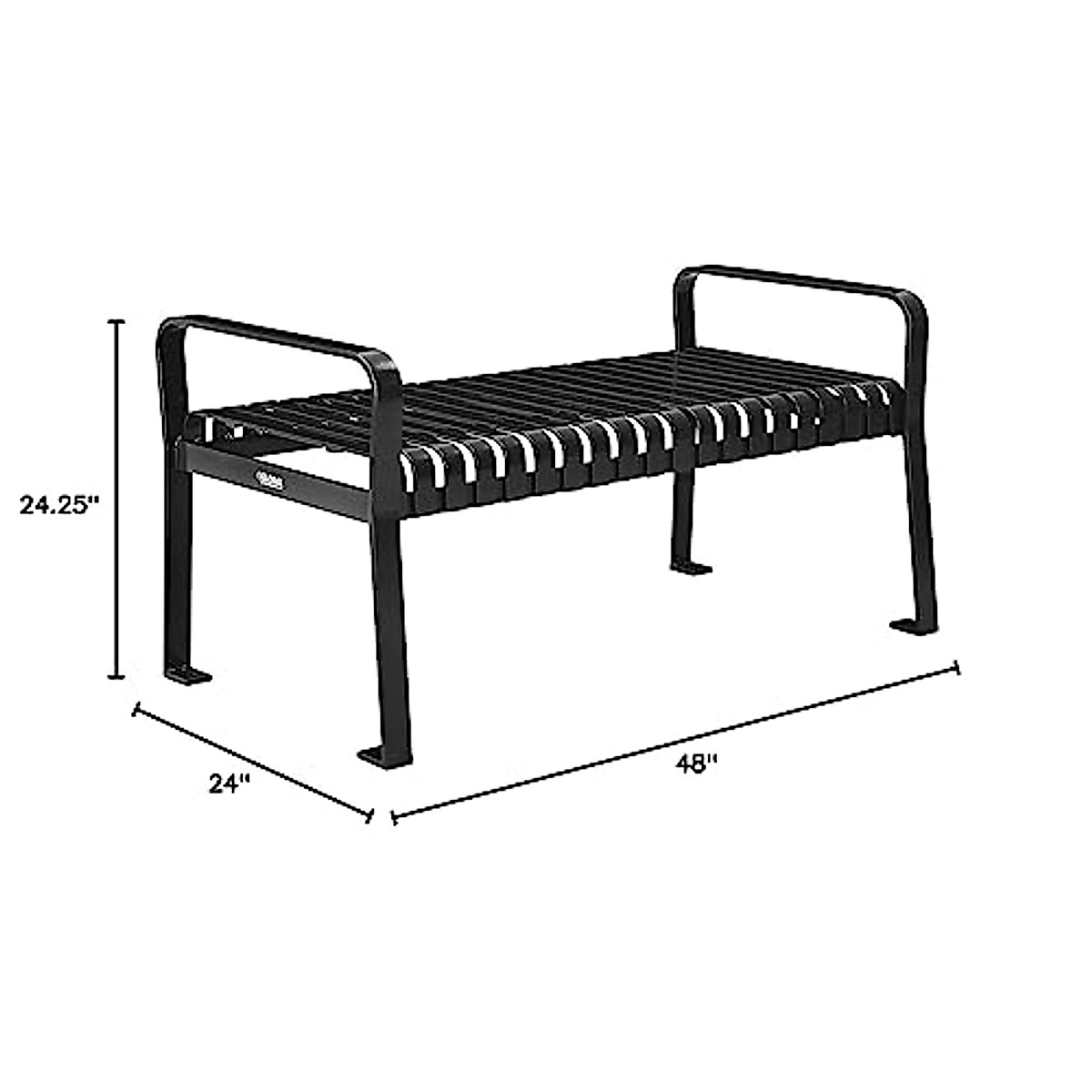 Global Industrial 48" L Outdoor Steel Slat Park Bench Without Back, Black