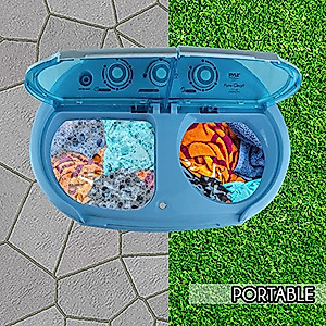 Upgraded Version Pyle Portable Washer & Spin Dryer, Mini Washing Machine, Twin Tubs, Spin Cycle w/ Hose, 11lbs. Capacity, 110V - Ideal For Compact Laundry