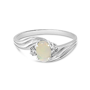 Direct-Jewelry 10k White Gold Oval Opal And Diamond Ring (Size 8.5)