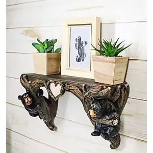 Ebros Whimsical Climbing Black Bears by Tree Branches with Heart Shaped Center Arch Wall Hanging Floating Shelf 13.5" Wide Rustic Bear Family Decorative Cabin Lodge Country Mountain Western Homes
