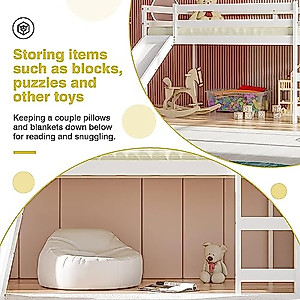 NAFORT Twin Loft Bed with Slide, Low Loft Bed with Stairs, Solid Wood Twin Loft Bed Frame for Girls Boys with Climbing Ladders Guard Rails and Slat Support - White