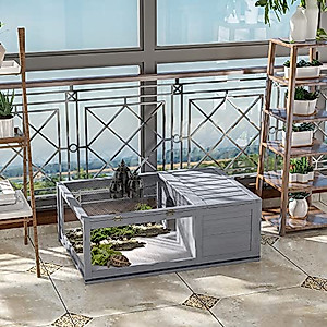 PawHut Wooden Tortoise House Indoor Turtle Habitat Enclosure Outdoor Reptile Cage for Lizards, Geckos, Gray