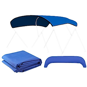 LIKE RAIN Bimini Top Fabric Replacement Canvas Canopy,3 Bow Bimini Top Cover for Boat with Storage Boot,600 D Anti-UV Waterproof Bimini Top Canopy Without Frame,Blue,6'x46x55-60inch